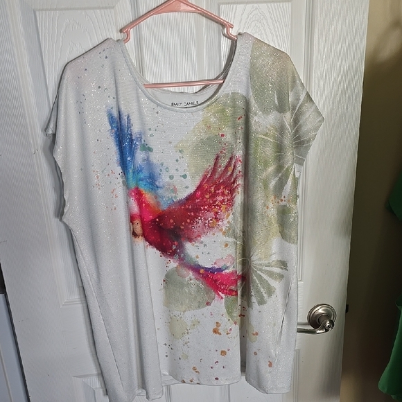 Tops | Womens White Blouse With Colorful Bird Design | Poshmark